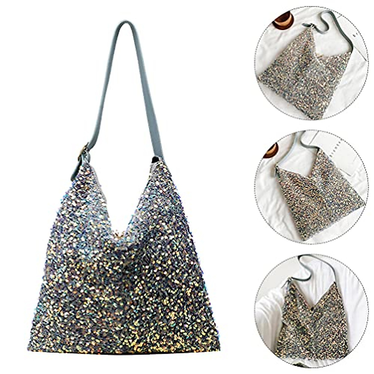 VALICLUD Womens Sequins Tote Bag Sparkling Shoulder Bag Handbag Portable Shopping Bag