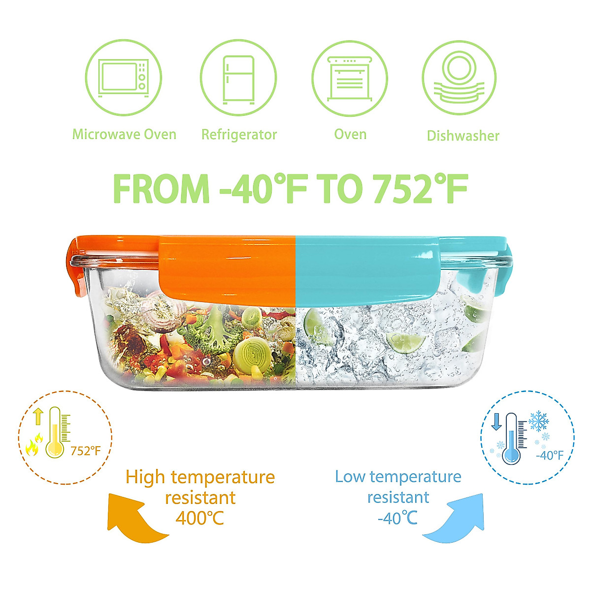 ZRRHOO 10 Pack Glass Meal Prep Containers with Lids, Food Storage Containers with Built in Vent, Airtight Bento Boxes for Lunch, BPA Free & Leak Proof (Black&White)