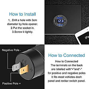 Dual USB Quick Charge 3.0 Port & PD USB C Car Charger Socket, 12V USB Outlet with Voltmeter and Power Switch for Car Boat Marine Truck