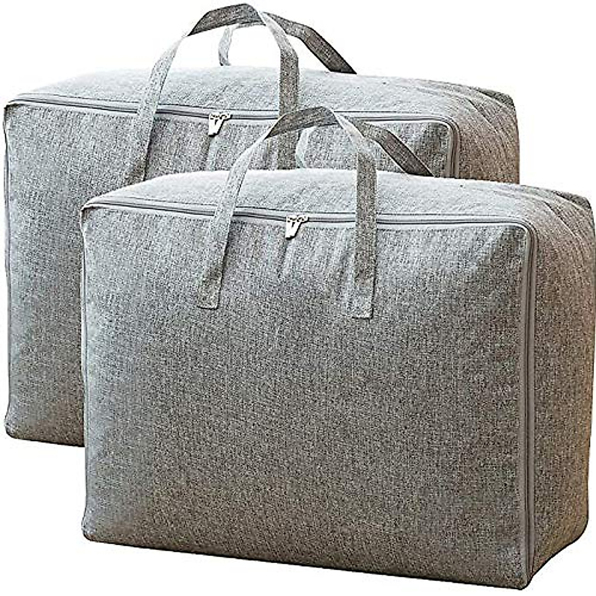 N / D Large-Capacity Storage Bag with Zipper and Handle, odorless, Waterproof, Moisture-Proof, Carrying Bag, Bed Storage Bag, Blanket, Clothes, Quilt, Pillow, Mobile Bag. (75L 50L) (2 Pieces Gray)