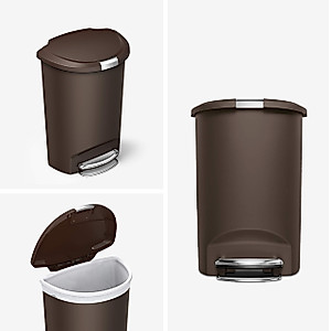 simplehuman 50 Liter / 13 Gallon Semi-Round Kitchen Step Trash Can with Secure Slide Lock, Mocha Plastic