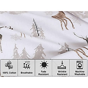RUVANTI Flannel Sheets King Size - 100% Cotton Brushed Flannel Bed Sheet Sets - Deep Pockets 16 Inches (fits up to 18") - All Seasons Breathable & Super Soft - Warm & Cozy - 4 Pcs - Brown Deer