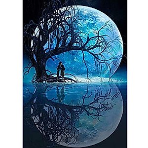 Paint by Number for Adults, CAYUDEN 16"x 20" Acrylic Paint by Numbers for Adults Beginner Kids Landscape Painting by Numbers on Canvas with 3 Brushes Moon Adult Paints by Number Kits Painting Set