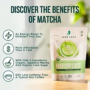Jade Leaf Organic Matcha Latte Mix - Cafe Style Sweetened Blend - Sweet Matcha Green Tea Powder (5.3 Ounce)