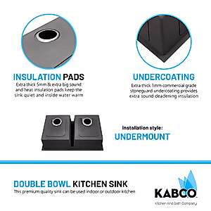 KABCO 18 Gauge 31 Inch Double Bowl Undermount Stainless Steel Kitchen Sink with 4 Pieces Sink Accessories, Rust Resistant Sound and Heatproof Laser Cut Tight Radius Sink for Indoor or Outdoor Kitchens