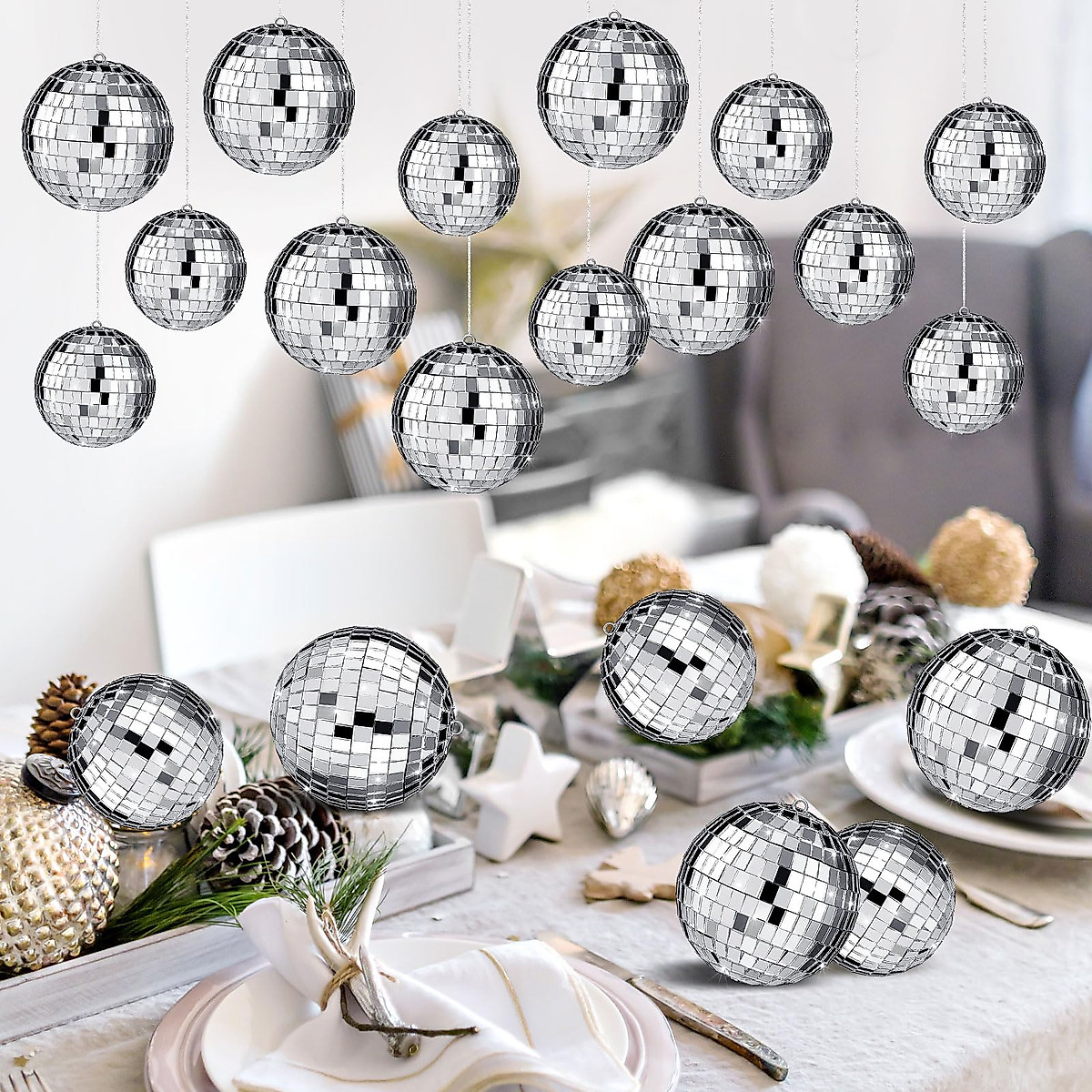 100 Pcs Bulk Disco Ball Set,Mini Mirror Disco Balls Ornaments Hanging Decoration in Different Size for Christmas Tree Cake Topper Dance Music 50s 60s 70s Themed Party(1, 2)