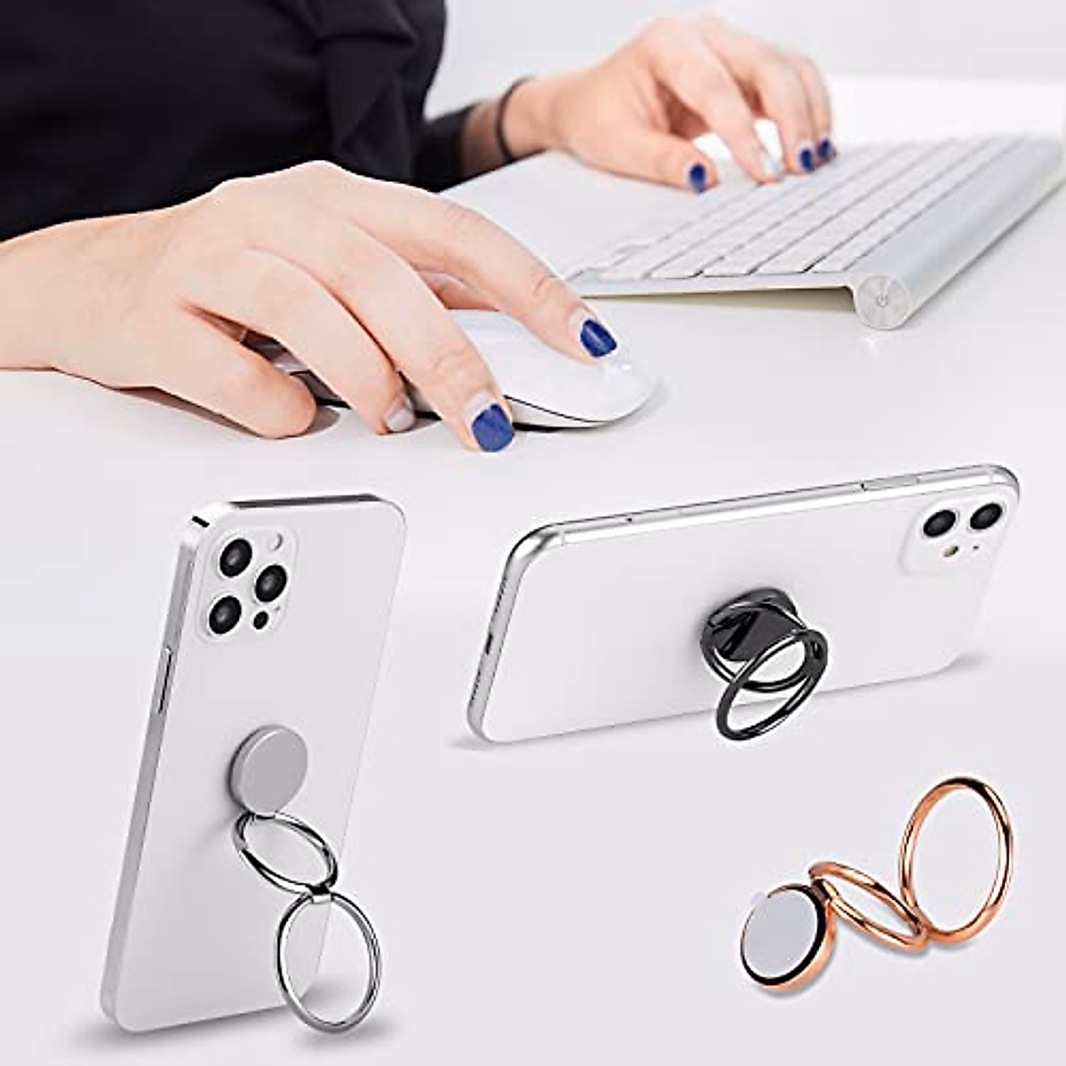 NC Extended Cell Phone Ring Holder Stand, Universal Metal Phone Grip Talk Finger Ring Kickstand Round Support for Magnetic Car Mount Compatible with Smartphone iPhone iPad (Silver)