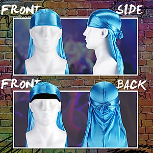 28 Pcs Silky Durags Set Includes 24 Satin Durag for Men Women Long Tail Headwraps with 4 Elastic Wave Cap (Assorted Color)
