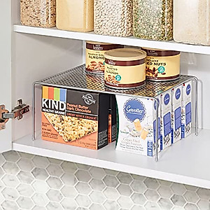 mDesign Large Raised Metal Kitchen Pantry Stacking Plate Organizer Storage Shelves, Cabinet Shelf Rack for Cupboard, Cabinet - Store Food, Dishes, Bowls, Mugs, Concerto Collection, 2 Pack, Silver