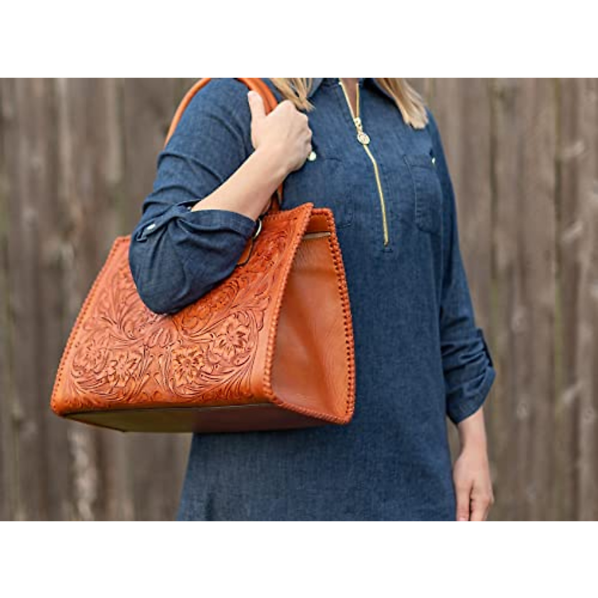 Mauzari Carlotta Women's Extra Large Tooled Leather Tote (Chestnut)