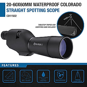 BARSKA 20-60x60 Waterproof Straight Spotting Scope with Tripod , Black