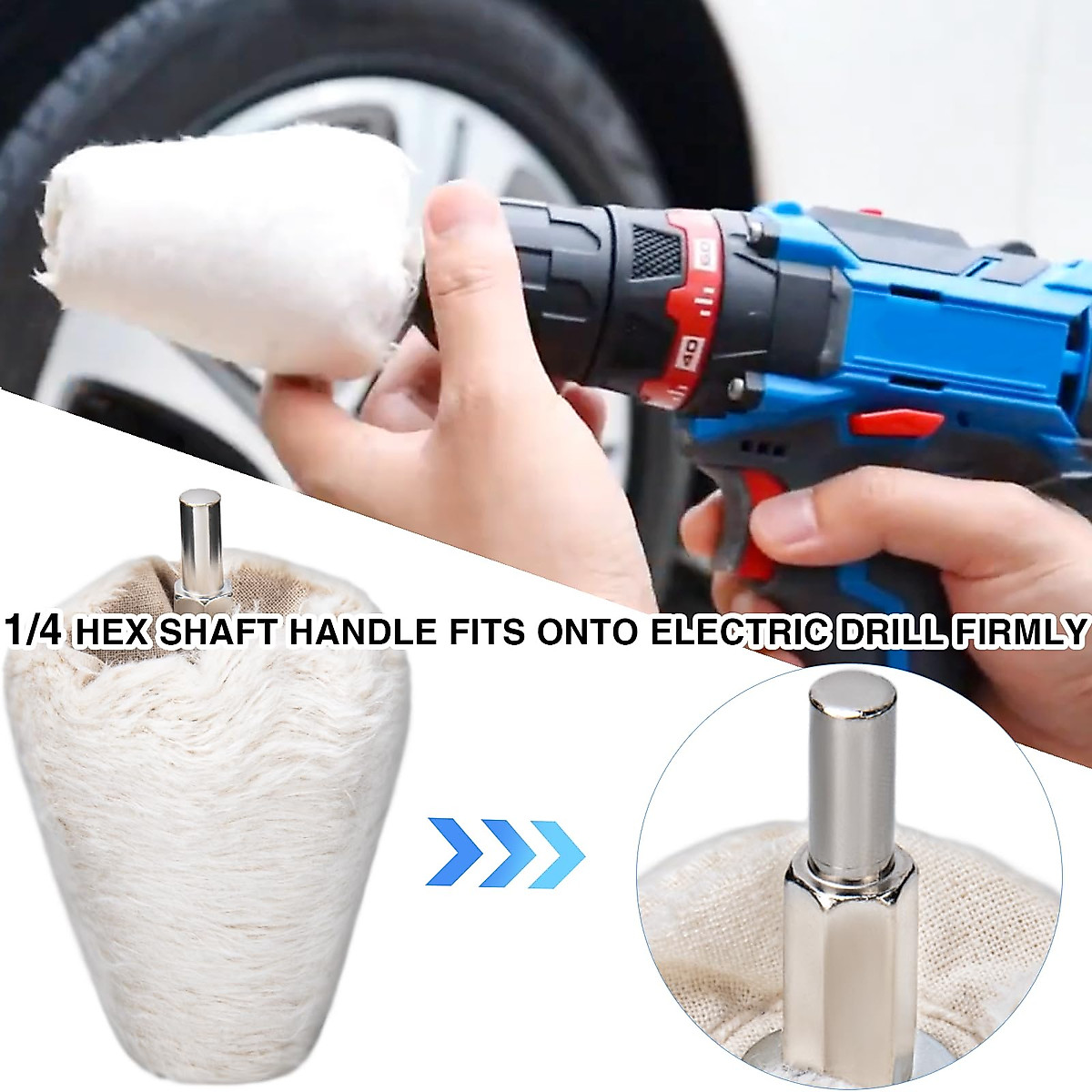 Buffing Wheel for Drill, 11Pcs Wheel Polishing Kit Polishing Wheel for Drill with 0.25" Hex Shafts, Wheel Shaped Polishing Tool for Aluminum Chrome Car Headlight Rim Jewelry Glass Wood Plastic Ceramic