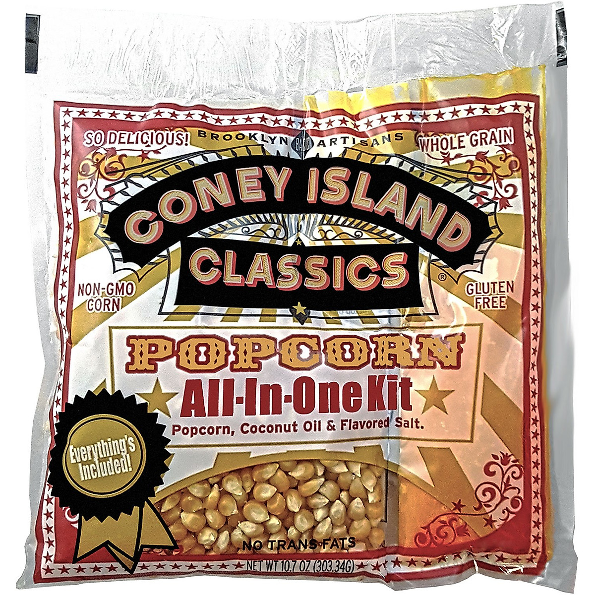 Coney Island Classics Premium Movie Theater Popcorn 8 Ounce Bag All In One Portion Kit With Coconut Oil & Flavored Salt With Bonus Large Tote Bag Bulk 24CT