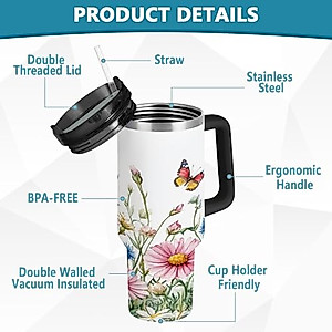 Flradish 30oz Tumbler with Handle, Daisy Flowers Stainless Steel Tumbler with Lid and Straws Double Wall Vacuum Insulated Leakproof Coffee Travel Mug