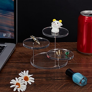 FINGERINSPIRE Round Acrylic Finger Ring Riser Clear 3 Tier Jewelry Display Stands for Rings Bracelets Watches Small Cupcake Stand Display Rack for Action Figures, Collectibles, Gem, Crystals, Rocks