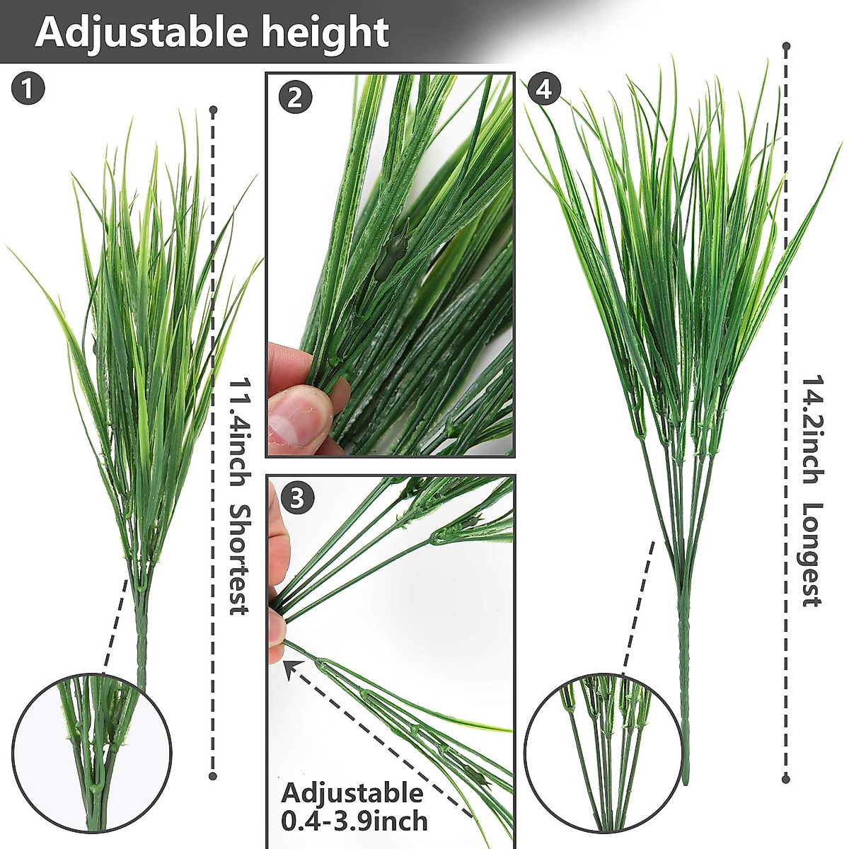 EZFLOWERY 4 Pcs Artificial Plastic Green Wheat Grass, Shrubs, Bushes, Fake Plants, Indoor, Outdoor, Home, Garden, Veranda, Kitchen, Office, Hotel, Table, Window Box, Shelf Decoration. (4, Wheat Grass)