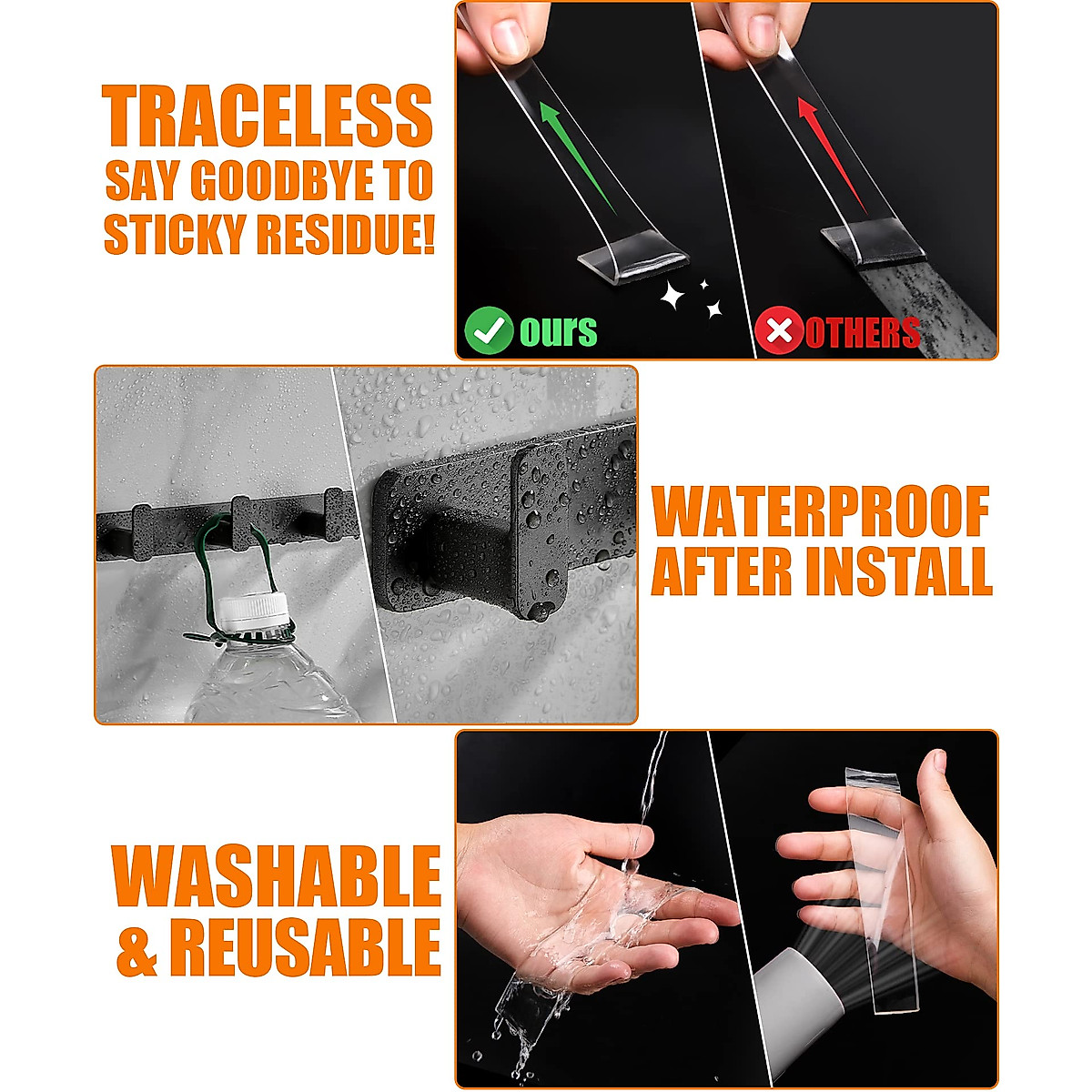 2 Rolls Total 20FT Double Sided Tape Heavy Duty (0.8" & 1.2" Width) Removable & Reusable Multipurpose Transparent Wall Mounting Tape, Strong Adhesive Tape for Home Decoration Office Outdoor, 240 Inch