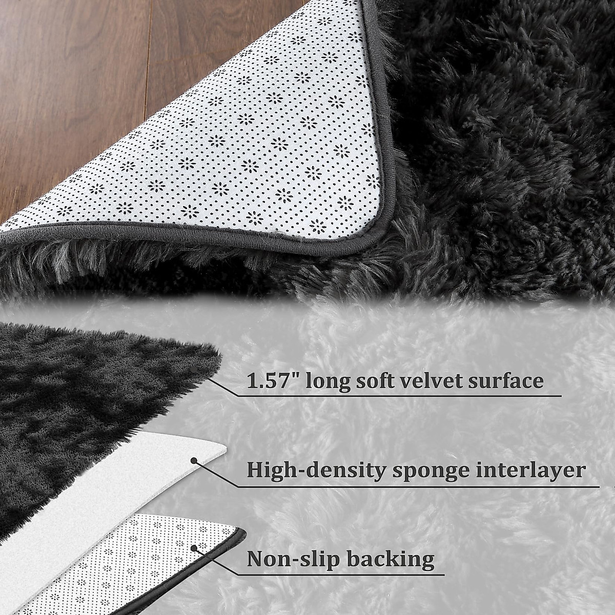 JOLENE.K Shag Rugs 10x13 Soft Plush Nursery Rug Tie Dyed Aesthetic Carpet for Living Room Non Shedding Bedroom Rugs Fluffy Neutral Office Rug Furry Indoor Throw Rugs Tie Dye Black Grey