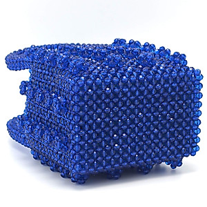 Miuco Womens Beaded Handbags Handmade Weave Crystal Pearl Tote Bags Blue