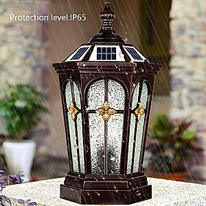 MODEBHD Solar Outdoor Post Light, Waterproof IP65 Villa Courtyard Garden Post Lantern, Pillar Light with One Light and Three Color Temperature, On/Off Solar Powered Post Lamps