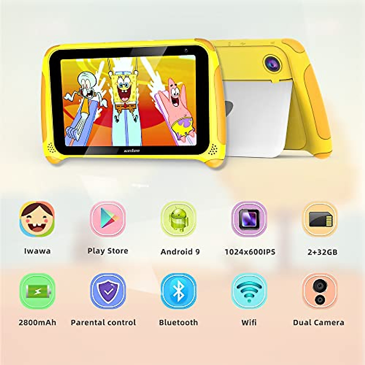 7 inch Android 11 Tablets, 2GB RAM+32GB ROM,Long Battery Life,1.5GHz Quad Core Processor,2 MP Dual Camera,Google Certified, WiFi Bluetooth 4.2 (Yellow)