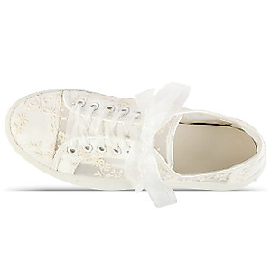 JIAJIA 8835 Wedding Shoes Bridal Sneakers Flats Bride Tennis Shoes Lace Sneakers Colour Ivory,Size 8 B(M) US/39 EU