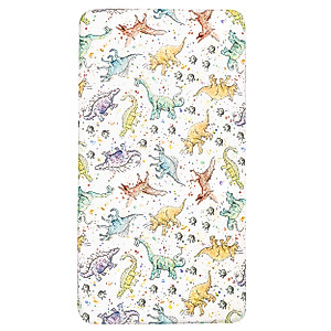 Watercolor Dinosaur Jersey Knit Cotton Crib Sheet | Extra Soft and Stretchy