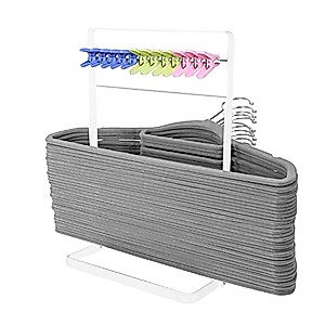 Hanger Storage Organizer,50 Velvet Clothes Hanger Holder,Hanger Stacker Rack for Laundry Closet,Drying Rack,Hanger Caddy Stand for Adult or Child Clothes Hangers(White-2 Pack)
