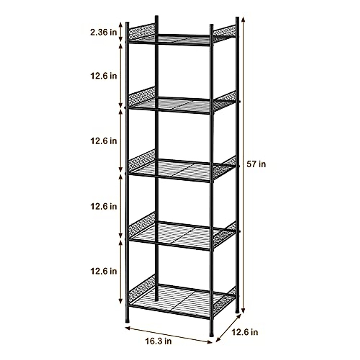 5-Tier Bathroom Storage Shelf, Heavy Duty Wire Shelving Unit Free Standing Towel Rack Organization for Kitchen Bathroom Laundry, Black