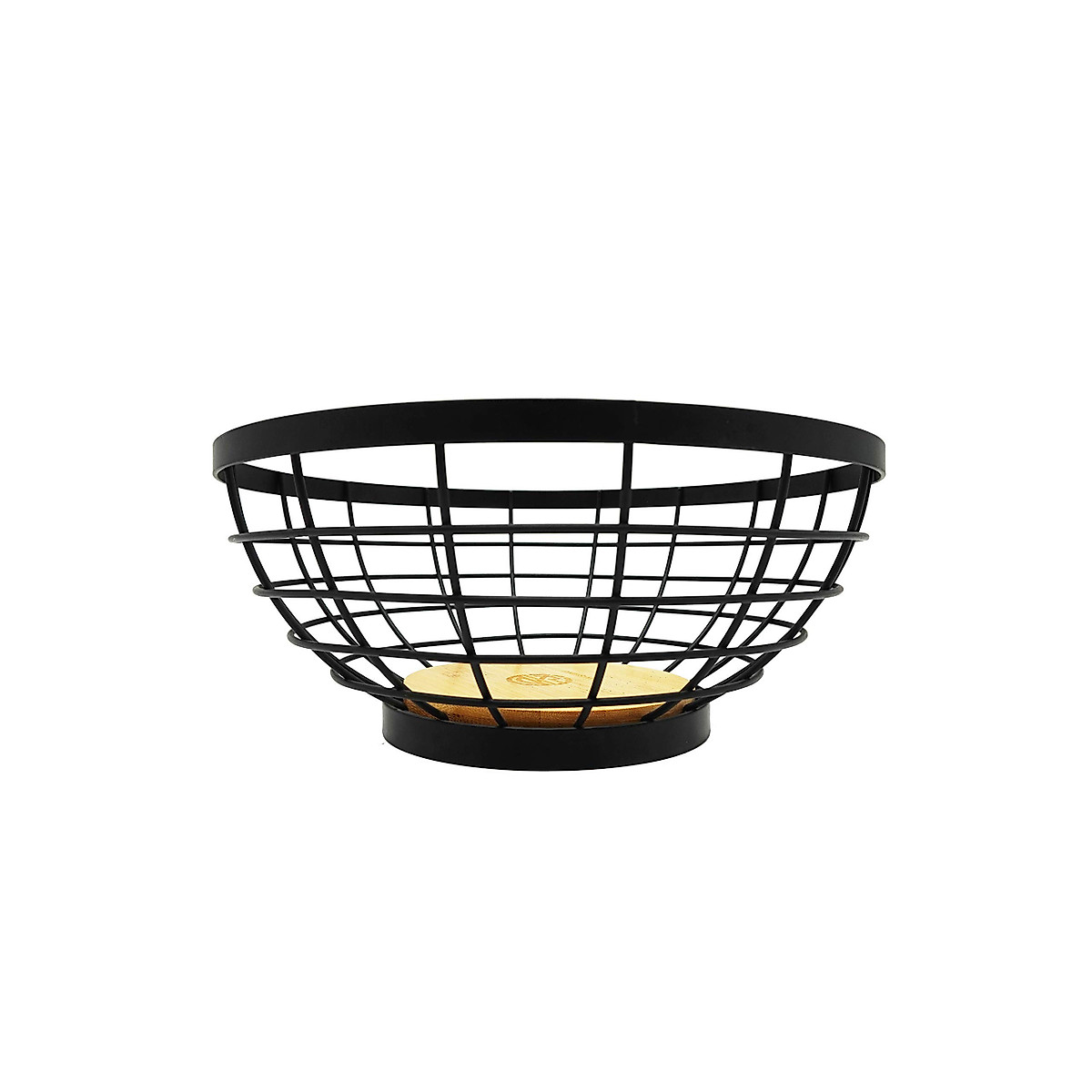Large Wooden Fruit Bowl for Kitchen Countertop & Dining Room, Decorative Wooden Wire Basket for Living Room- ShinYik Japanese Zakka Style with Bamboo Wood and Rust Resistance Black Iron
