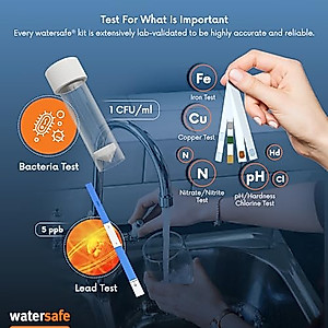 Watersafe The Original Water Testing Kit for Drinking Water, Well and Tap Water, Sensitive Lead in Water Test, Bacteria, Hardness, pH, Nitrates, Easy Instructions, Lab-Accurate Results, 1 Kit