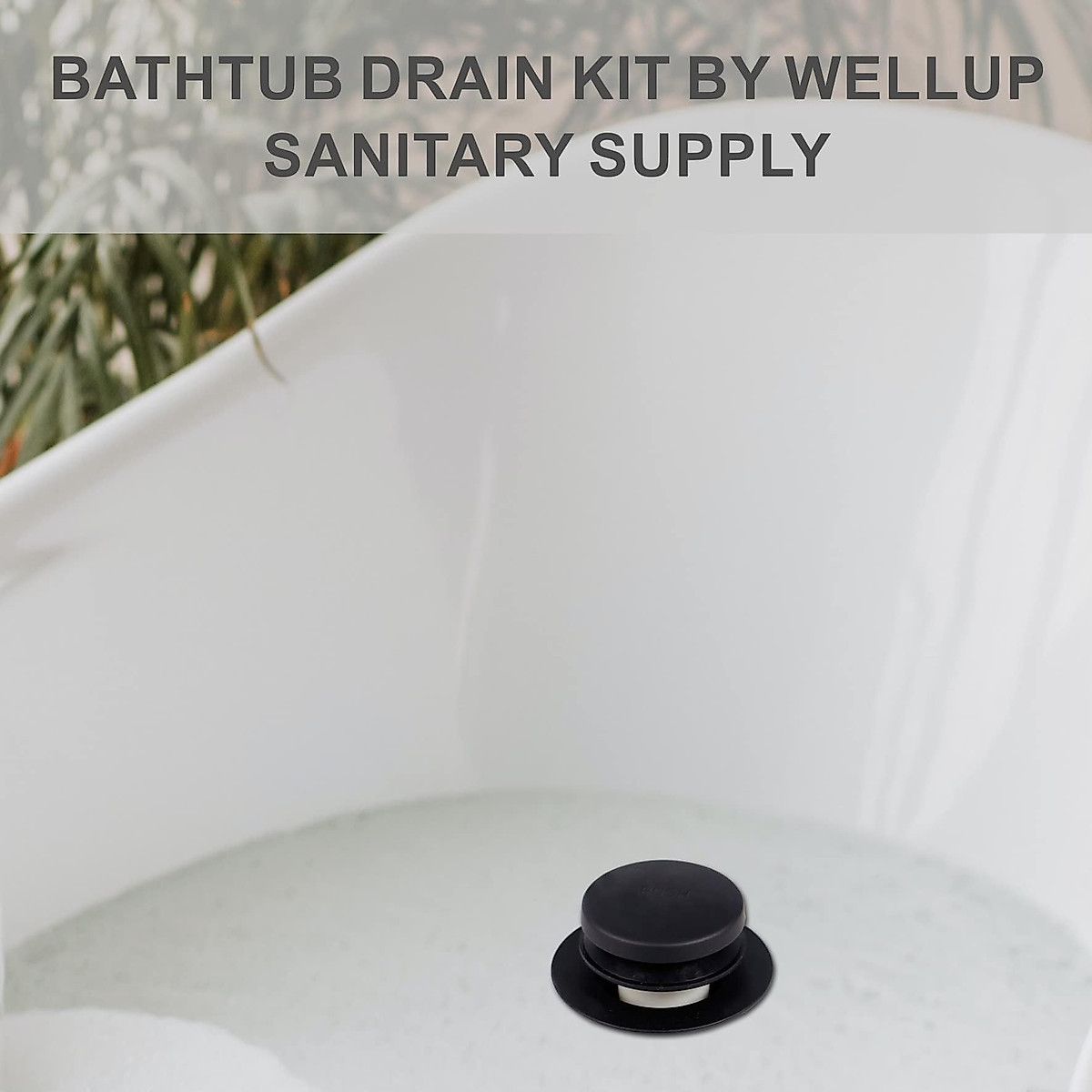 Black Bathtub Drain Tip Toe Tub Conversion Kit Assembly,Wellup Tub Drain Trim Kit with Two Hole Overflow Faceplate,Matte Black