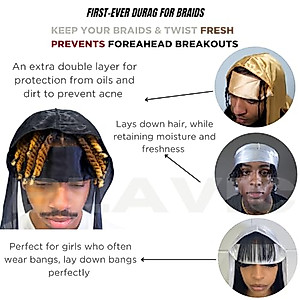 Blavic Durag For Braids, Locs, And Twist - Silk Durag for Men, Long Double Wide Straps, Outside Seam Triple Stitch Du Rag (Black), Small