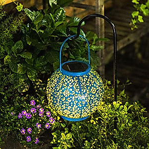 Solar Big Lantern Hanging Garden Outdoor Lights Metal Waterproof LED Table Lamp Decorative
