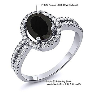 Gem Stone King 925 Sterling Silver 8X6MM Oval Gemstone Birthstone Split Shank Double Halo Engagement Ring | Wedding Band Anniversary Promise Ring For Women