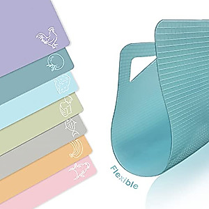 7 Pieces Plastic Flexible Cutting Boards for Kitchen, Non Slip Cutting Mats with Food Icons, Easy-Grip Handles, BPA- Free, 15"x12"