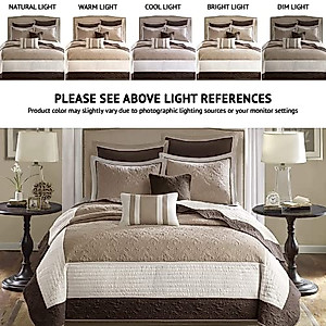 Madison Park Attingham Reversible Quilt Set - All Season Breathable Coverlet, Lightweight Cozy Bedding Layers, Matching Shams, King/Cal King(104"x94"), Beige Multi 7 Piece