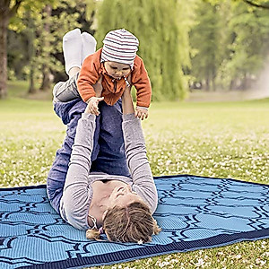 SAND MINE Reversible Mats, Plastic Straw Rug, Modern Area Rug, Large Floor Mat and Rug for Outdoors, RV, Patio, Backyard, Deck, Picnic, Beach, Trailer, Camping (5' x 8', Blue Quatrefoil)