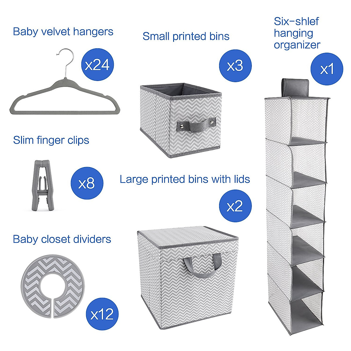 GOLOHO Nursery Organizer and Storage Closet Set (50 Pieces), Chevron Pattern, Grey and White