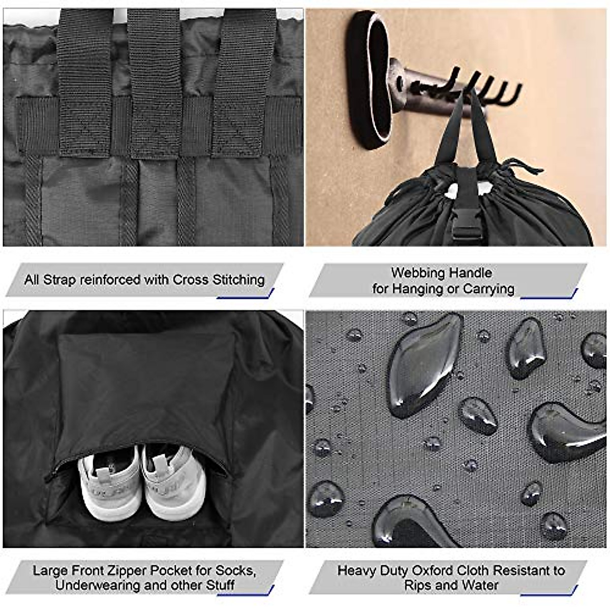 BeeGreen Laundry Bag Backpack w Adjustable Shoulder Straps College Dorm Essentials w Drawstring Closure for Travel Camp Heavy Duty Laundry Backpack Portable w Handle Xlarge Black