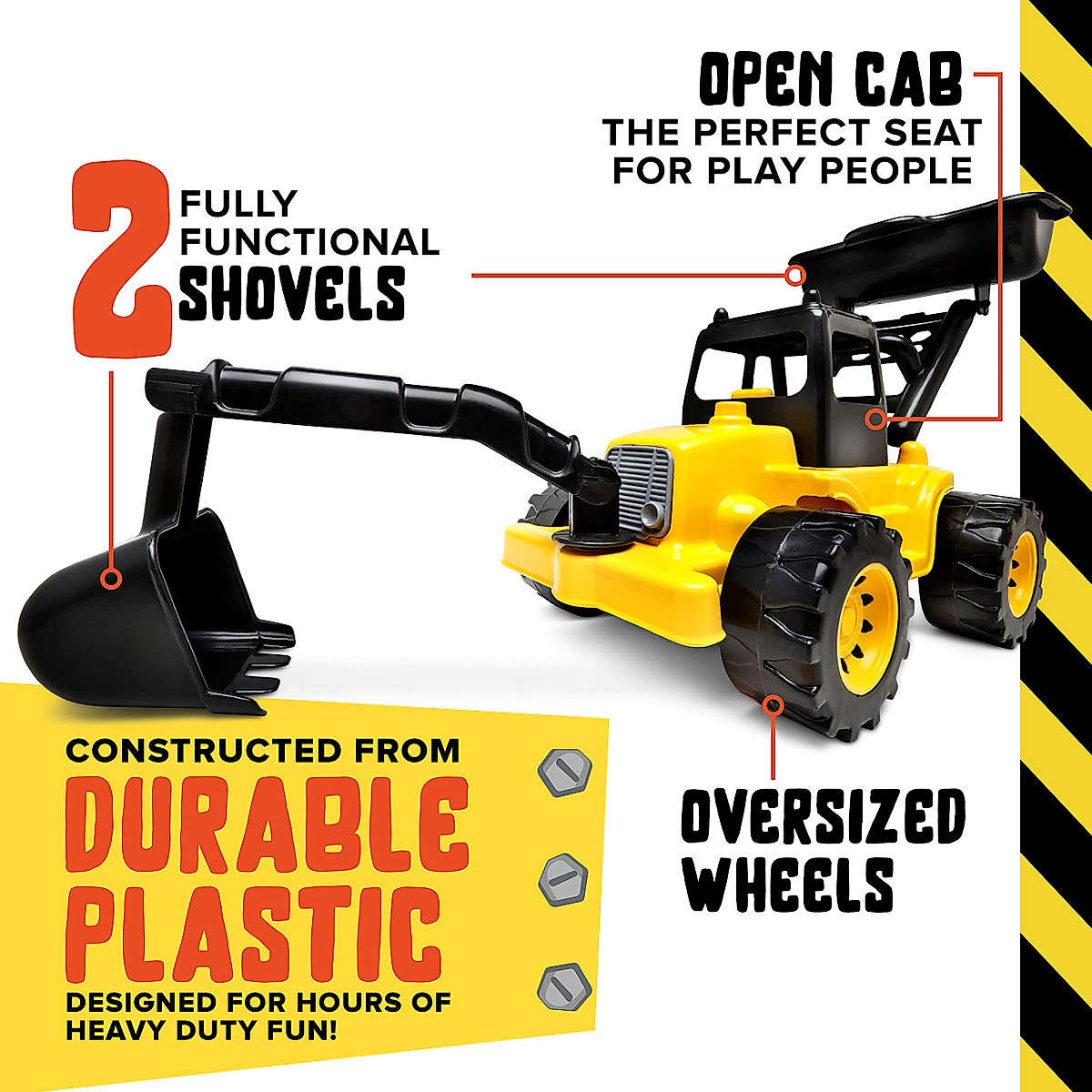 Dragon Drew Backhoe Toy Construction Truck | Front Loader and Excavator Scoop Truck for Kids and Toddlers