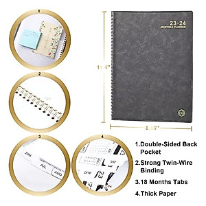 2023-2024 Monthly Planner- Monthly Planner 2023-2024 with Leather Soft Cover, July 2023 - June 2024, 9'' x 11'', Calendar Planners 2023-2024 with Monthly Tabs, Twin-Wire Binding, Inner Pocket, Contacts and Passwords