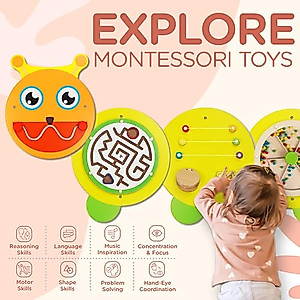 Monläurd® Caterpillar Montessori Busy Board,Sensory Board,Educational Toys,Activity Cube,Wall Toys,Daycare Furniture,Playroom Furniture,Interactive Toys,Wooden Toys,Learning Toys,Boys and Girls 6 M+