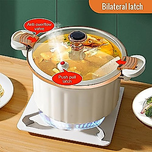 Non-stick Enamel Micro Pressure Cooker, 8L Large Capacity Non-stick Pan Pressure Cooker, Push-Pull Lock Pressure Cooker Soup Stew Pot Enamel Soup Pot, Multifunctional Time Saving Stockpot (8L_White)