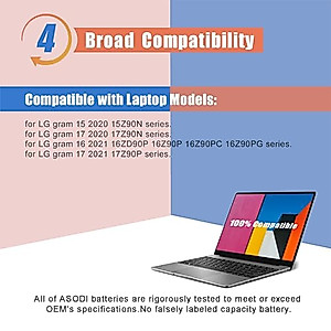 ASODI LBV7227E 80Wh Laptop Battery Compatible with LG Gram 15Z90N 17Z90N 17Z90P 16T90P 16ZD90P 16Z90P Series 7.74V 10336mAh