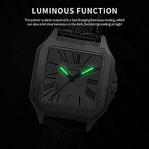 PINDU Automatic Watches for Men, Tank Business Dress Watch Square Mechanical Watch Mens Watches Simple and Easy to Read (Silver Case White Dial)