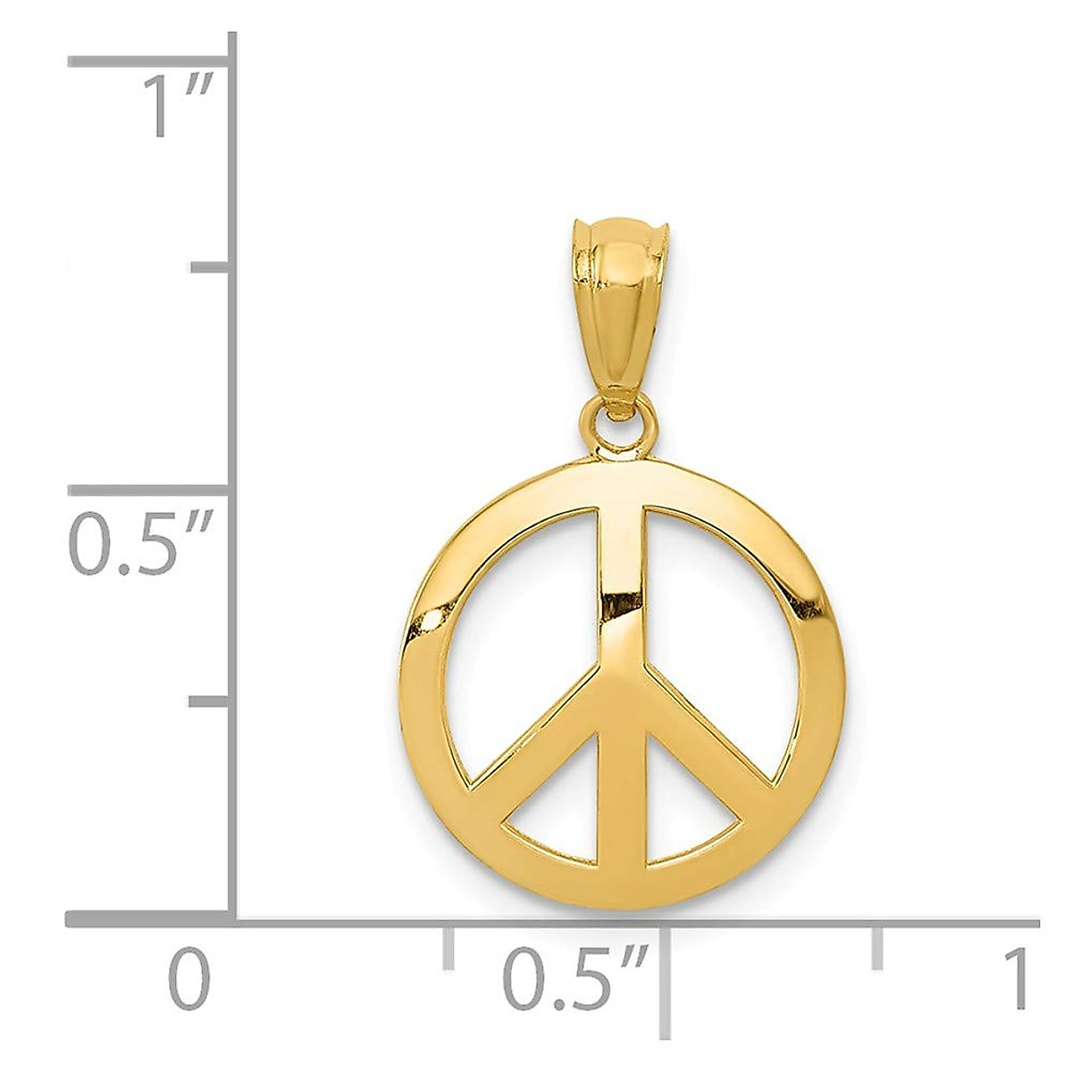 Solid 14k Yellow Gold Peace Sign Circle Pendant Charm - 30mm x 12mm