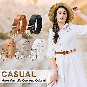 Breathffy 5 Pcs Women Leather Belts for Jeans Pants Dresses Fashion Womens Ladies Belt with Gold Buckle, Small to Plus Size (White+Black+Brown+Khaki+Beige, Size M: Fit Waist Size 31-36 Inches)