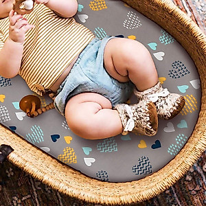 COSMOPLUS Bassinet Sheet Set 2 Pack Stretch Fitted Craddle Fitted Sheets for Bassinet Pads/Mattress, for Boys Girls,Unisex,Ultra Soft,Heart Pattern