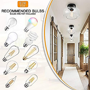 Industrial Semi-Flush Mount Ceiling Light, Seeded Glass Pendant Lamp Shade, Black Farmhouse Lighting for Hallway Porch Corridor Kitchen Bedroom, Modern Indoor Hanging Light Fixtures, Bulb Not Included